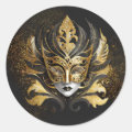 Masquerade Mask Motif Black Gold ID1031 Classic Round Sticker | Zazzle