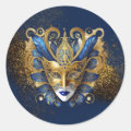 Masquerade Mask Motif Blue Gold ID1031 Classic Round Sticker | Zazzle
