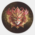 Masquerade Mask Motif Red Gold ID1031 Classic Round Sticker | Zazzle