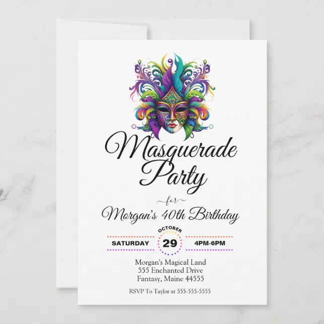 Masquerade mask party birthday invitation | Zazzle