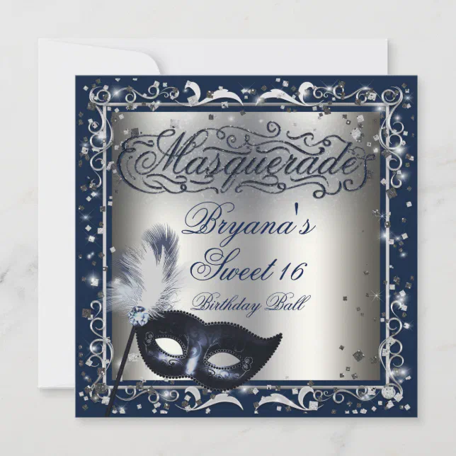 Masquerade Mask Silver Royal Blue Birthday Party Invitation Zazzle masquerade-mask-silver-royal-blue-birthday-party-invitation-zazzle