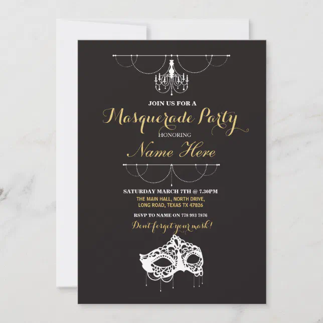Masquerade Party Birthday Event Mask Invite | Zazzle