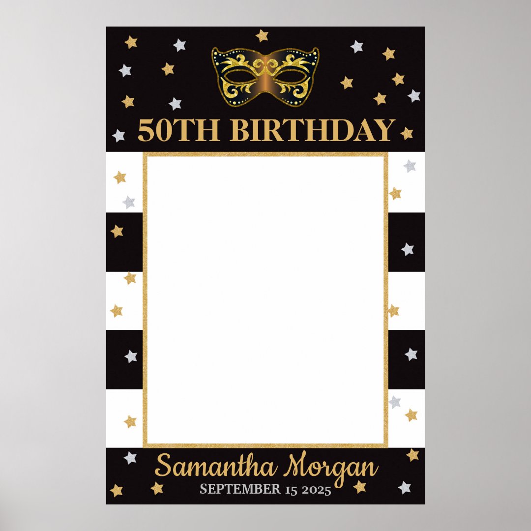Masquerade Party Birthday Photo Prop Frame Mask Poster | Zazzle