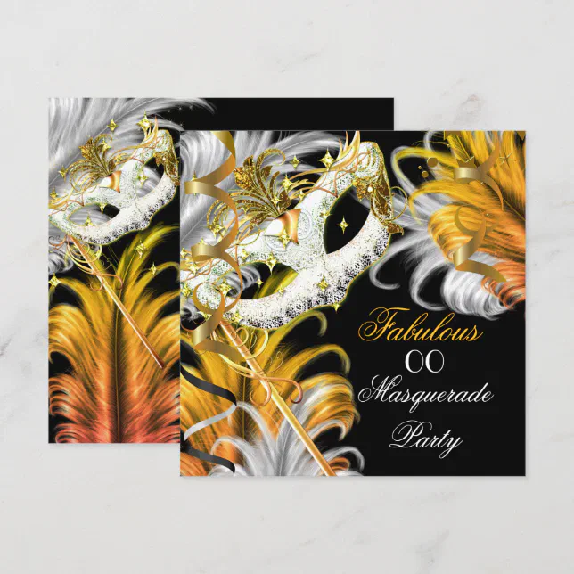 Masquerade Party Fabulous Birthday Gold Silver 2 Invitation | Zazzle