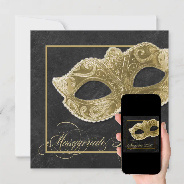 Masquerade Party Invitation - Black & Gold | Zazzle