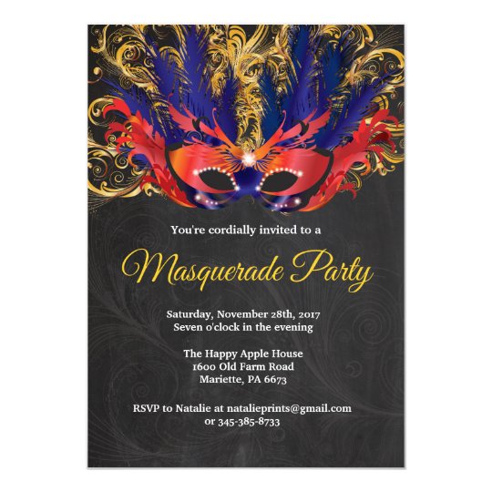 Masquerade Party Magical Night Red Gold Blue Invitation | Zazzle.com