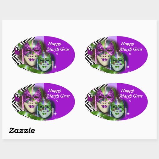 Masquerade party mardi gras mask oval sticker | Zazzle