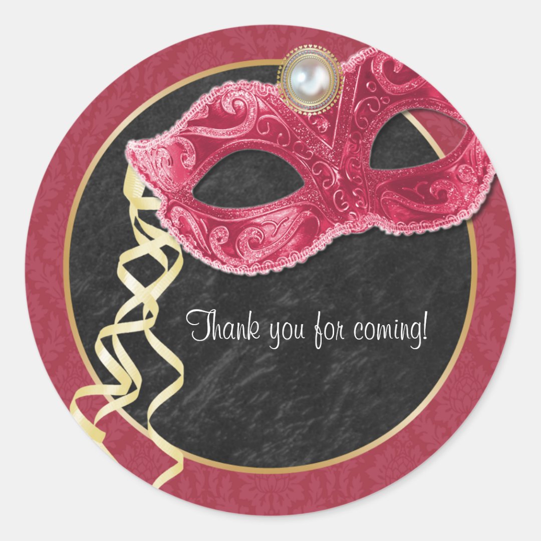 Masquerade Party Thank You Sticker - red | Zazzle
