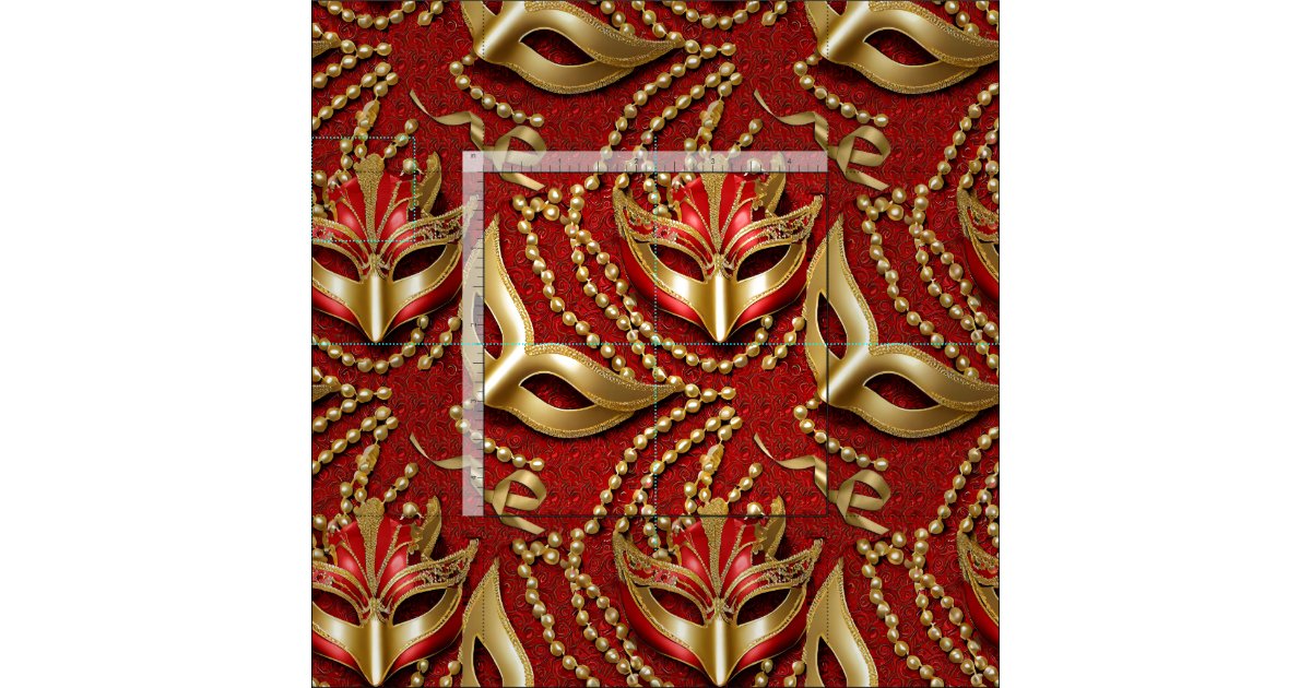 Masquerade Pattern Beads Masks Red Gold ID1031 Fabric | Zazzle