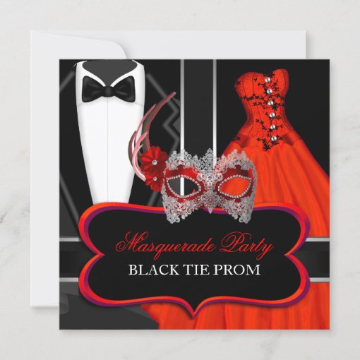 Masquerade Prom High School Dance Red Black Invitation | Zazzle