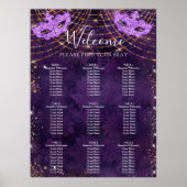 Masquerade purple glitter 9 tables seating chart | Zazzle