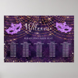 Masquerade purple glitter seating chart | Zazzle