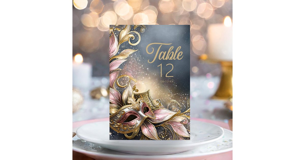 Masquerade Quinceanera Rose Gold ID1031 Table Number | Zazzle