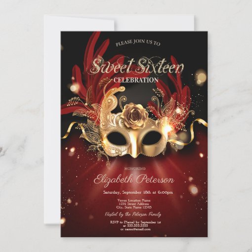 Masquerade Red Sweet 16 Invitation | Zazzle