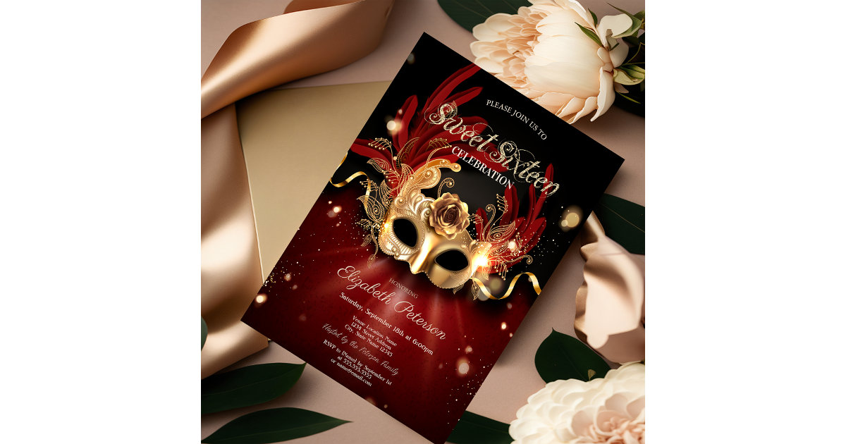 Masquerade Red Sweet 16 Invitation | Zazzle