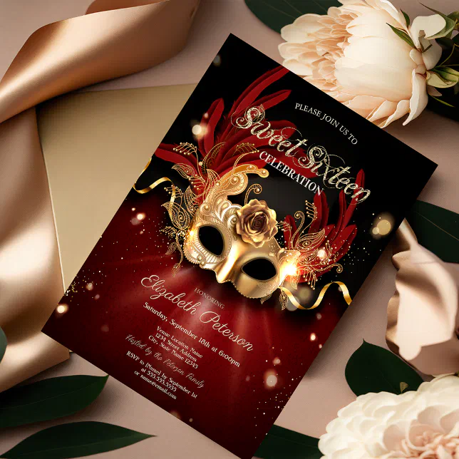 Masquerade Red Sweet 16 Invitation | Zazzle