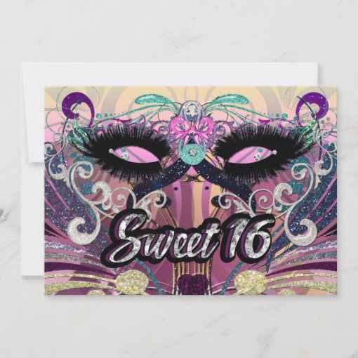 Masquerade Sweet 16 Sixteen Party Mask Invitation | Zazzle