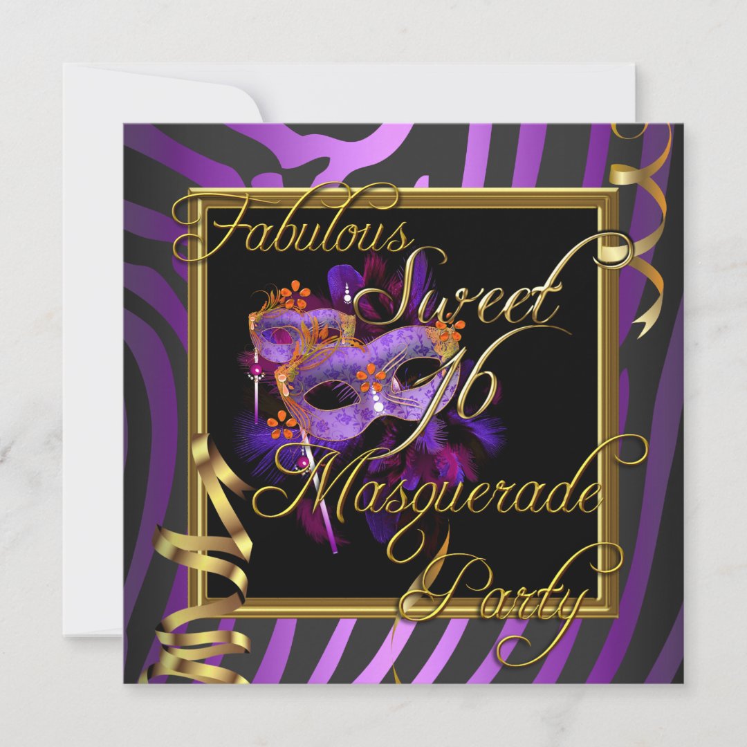 Masquerade Sweet 16 Sweet Sixteen Gold Purple Invitation | Zazzle