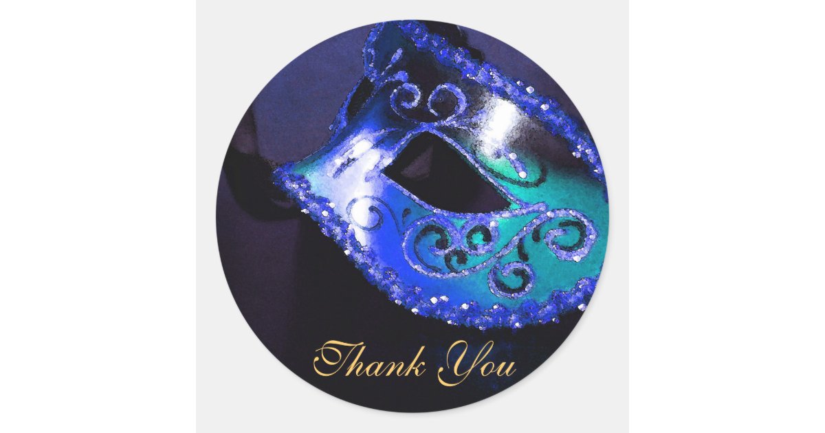 Masqurade Mask Blue Thank You Sticker | Zazzle