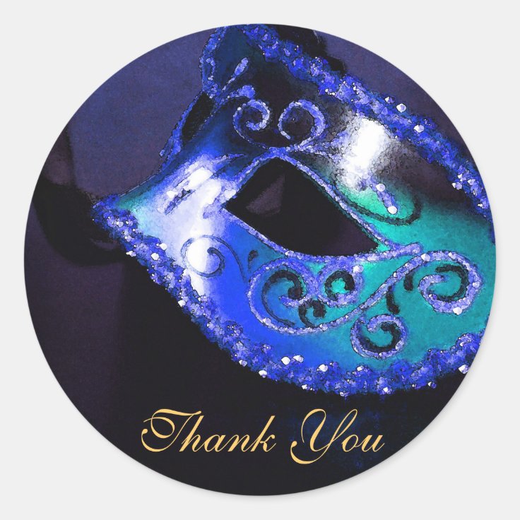 Masqurade Mask Blue Thank You Sticker | Zazzle