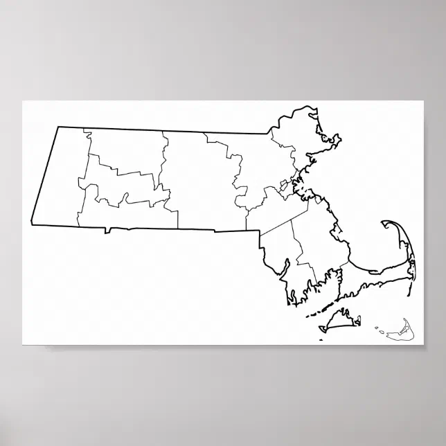 Massachusetts Counties Blank Outline Map Poster | Zazzle