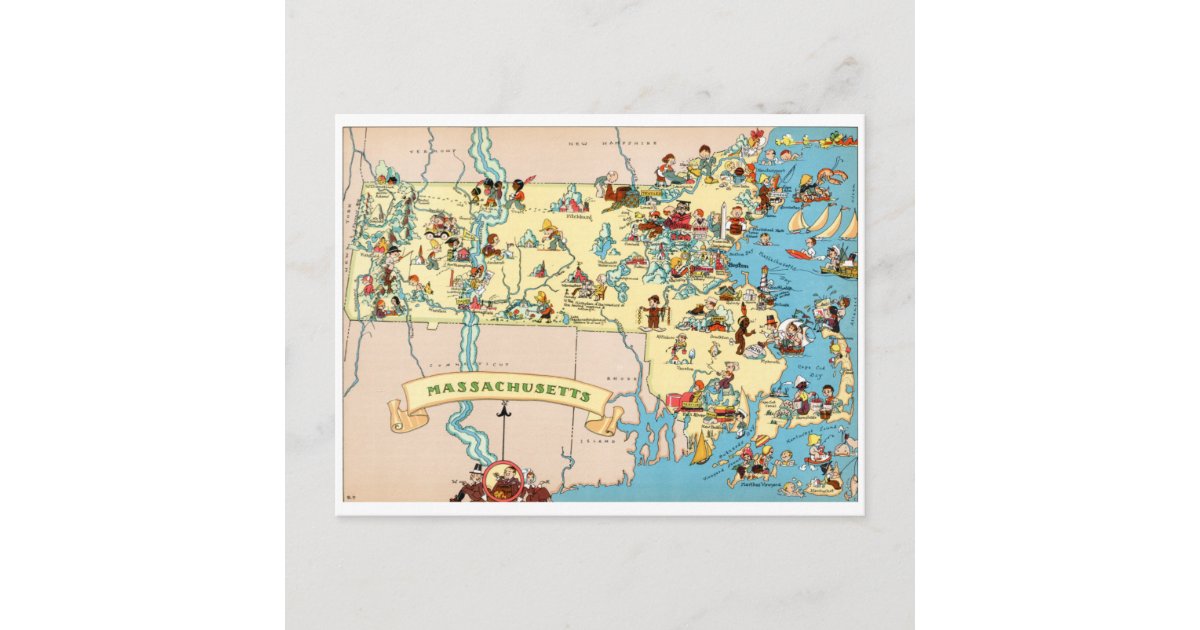 Massachusetts Funny Vintage Map Postcard Zazzle