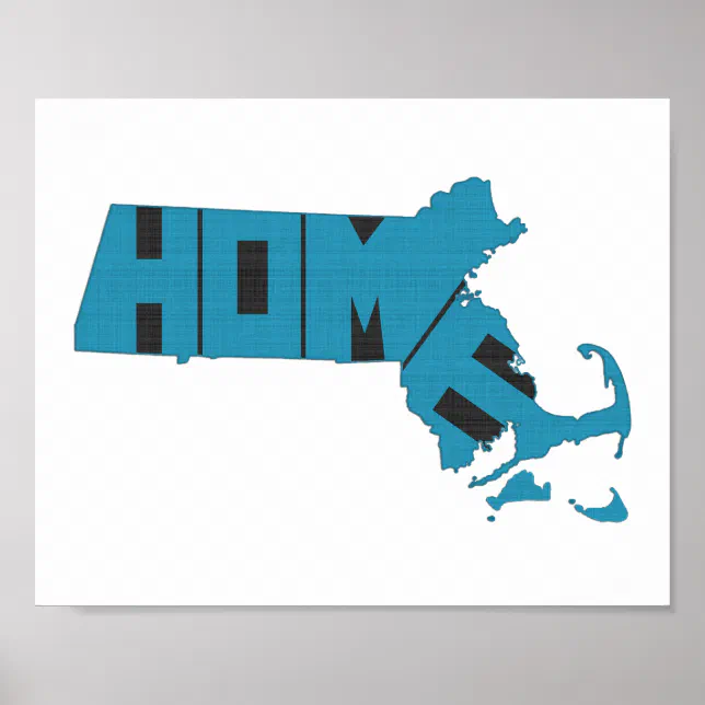 Massachusetts Home State Blue Word Art Poster | Zazzle