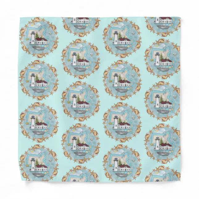 Massachusetts Shells Lighthouse Bandana | Zazzle
