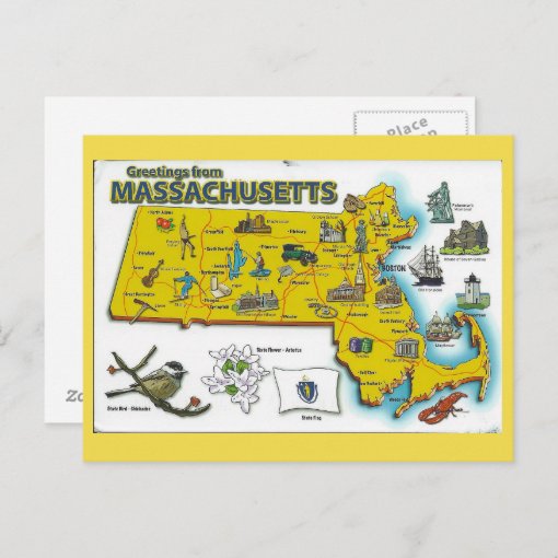 Massachusetts State Map Postcard | Zazzle