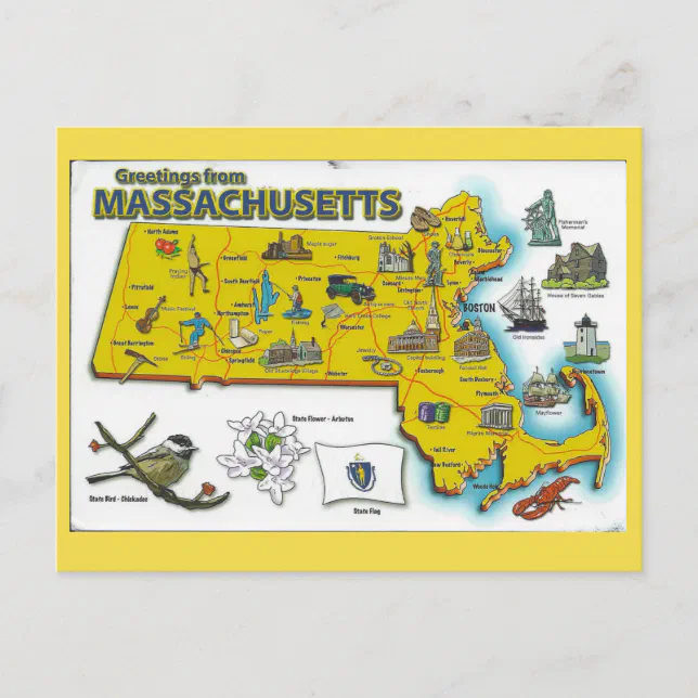 Massachusetts State Map Postcard | Zazzle