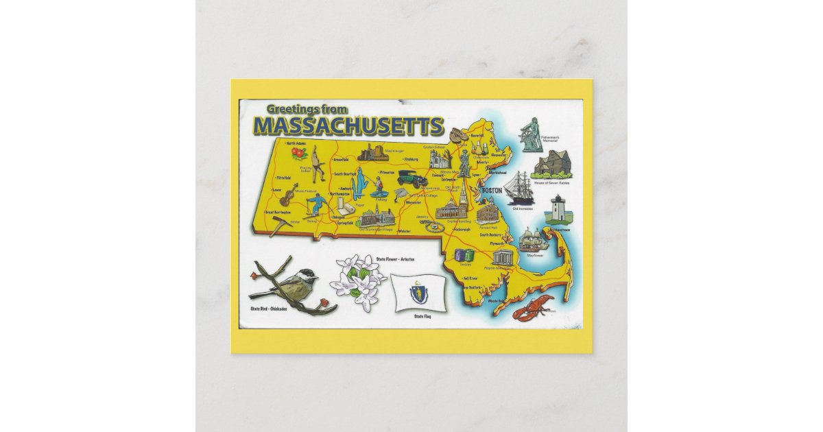 Massachusetts State Map Postcard | Zazzle