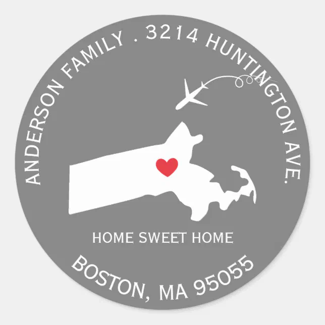 MASSACHUSETTS State | New Address Label Sticker | Zazzle