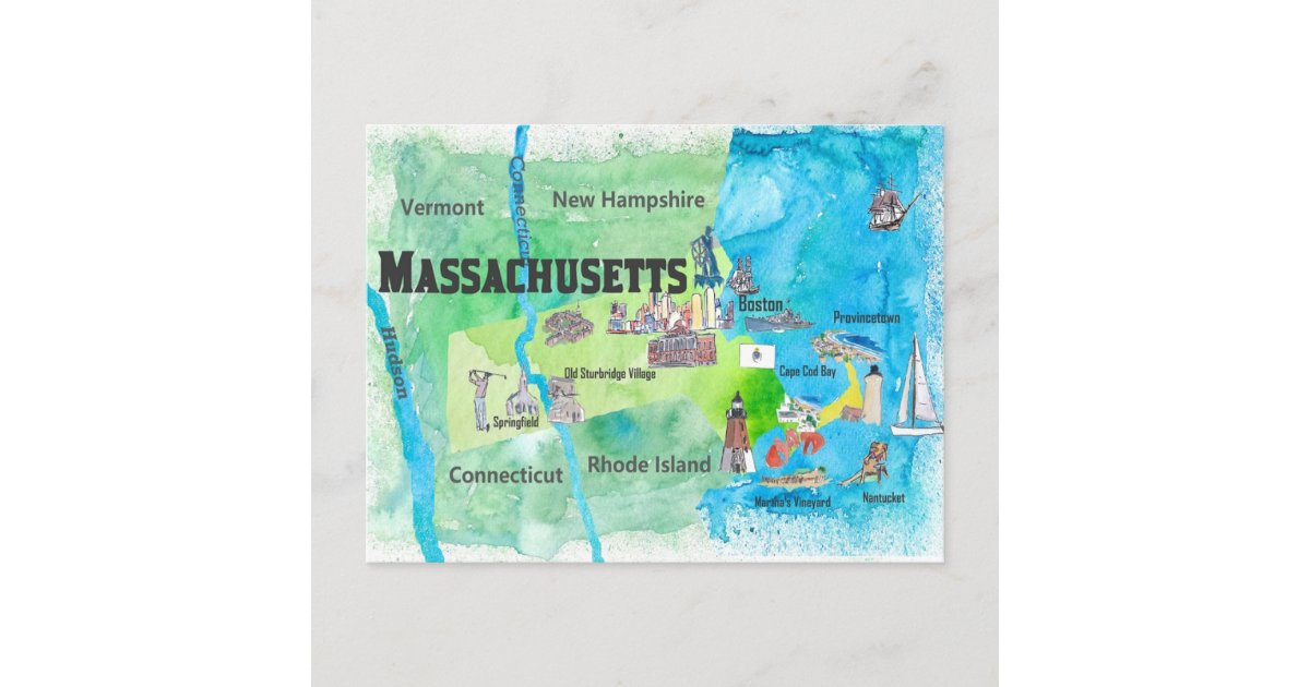 Massachusetts Travel Map Postcard | Zazzle