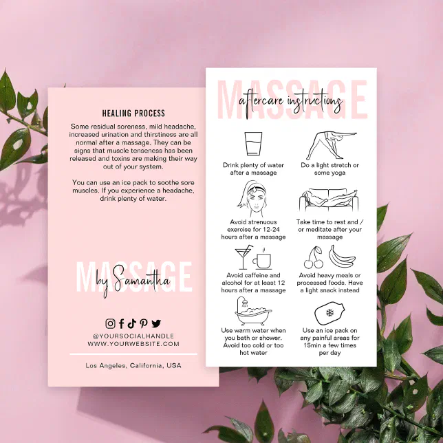 Massage Care Instructions Feminine Pink Masseuse Business Card Zazzle