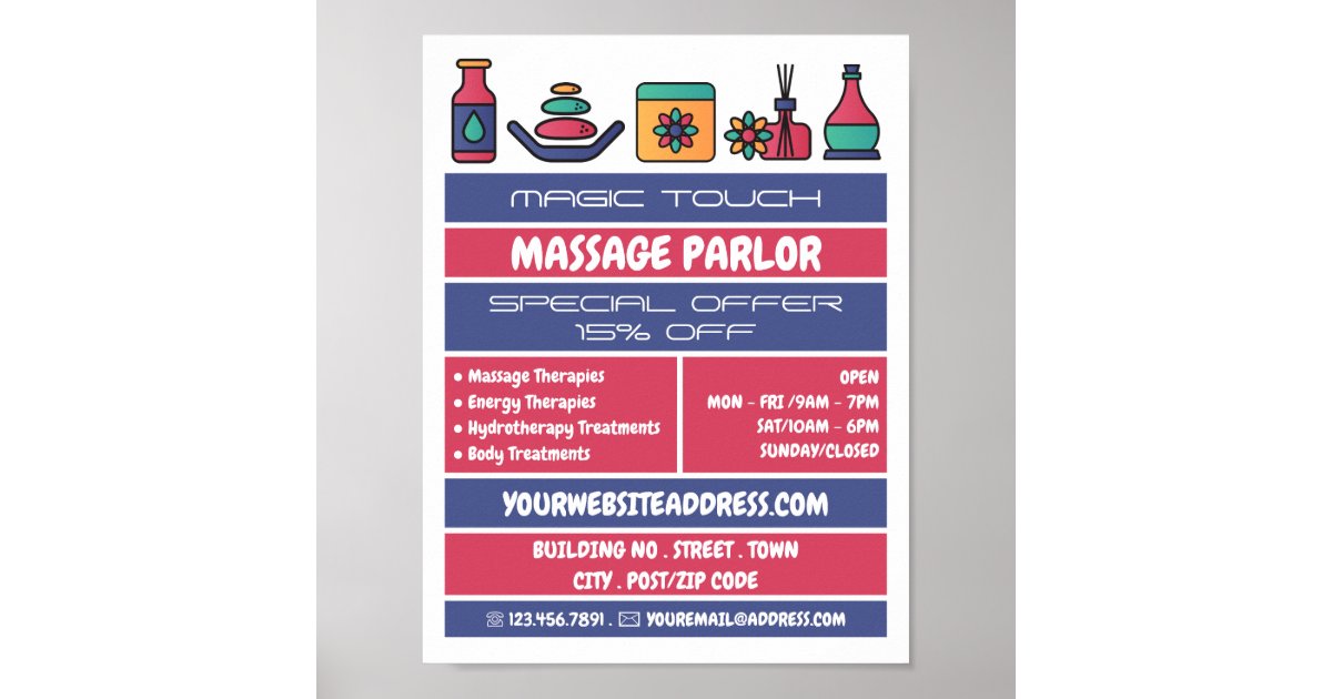 Massage Icons, Massage Therapy, Massage Parlor Poster | Zazzle