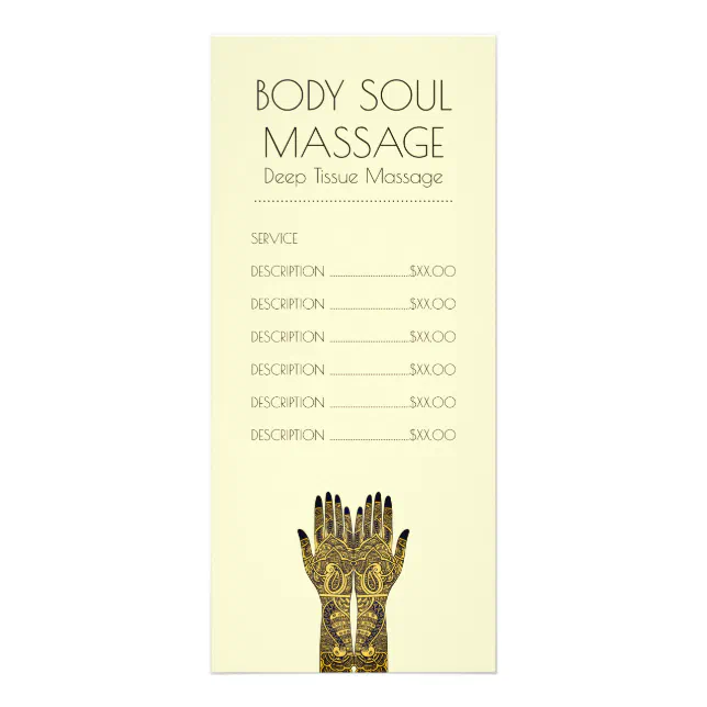 Massage Practice Henna Mehndi Price List Rack Card | Zazzle
