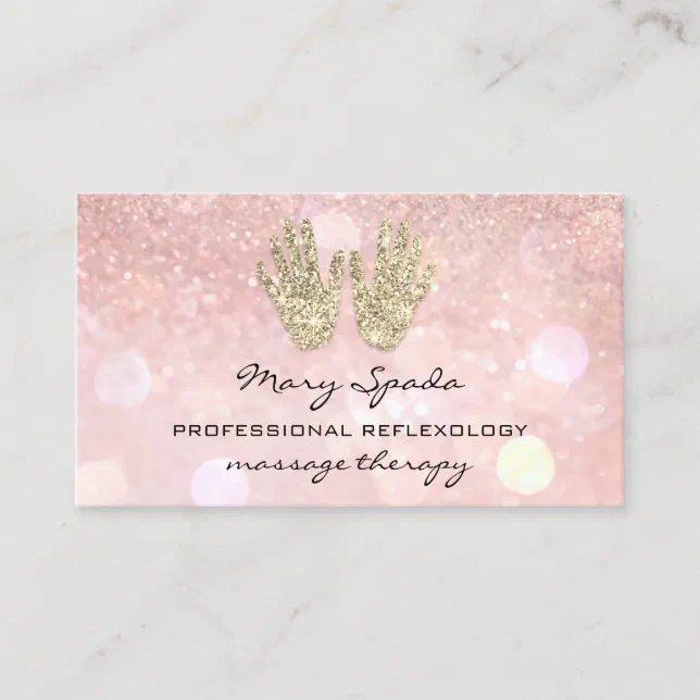 Massage Reflexology Reiki Hands Rose Gold QR Logo Business Card | Zazzle