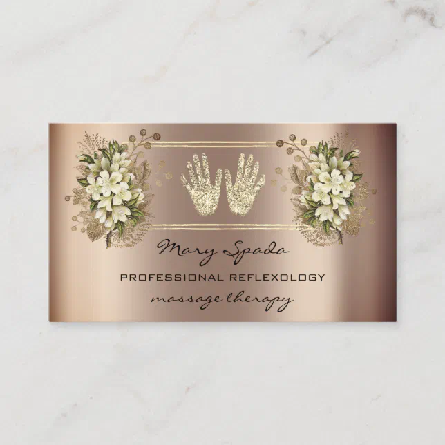 Massage Reflexology Reiki Hands Rose Gold QRFloral Business Card | Zazzle