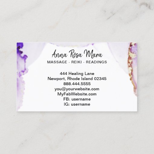Massage Reiki Hair Nails Lashes Purple Gold Business Card | Zazzle