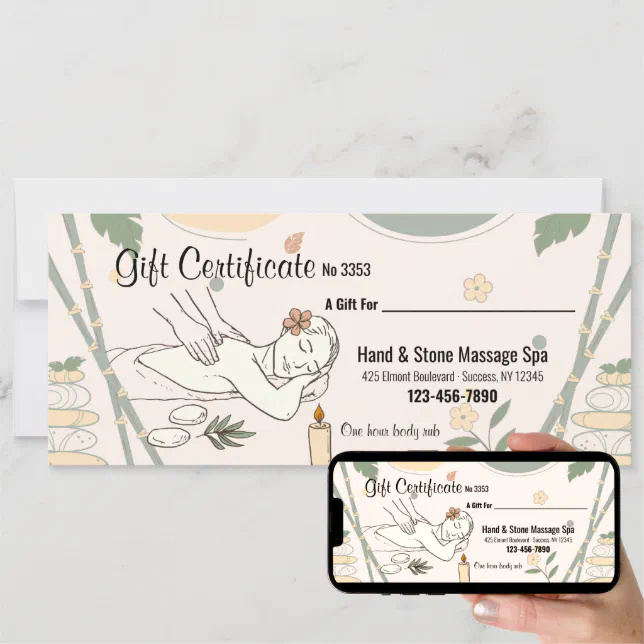 Massage Spa Gift Certificate Invitation | Zazzle