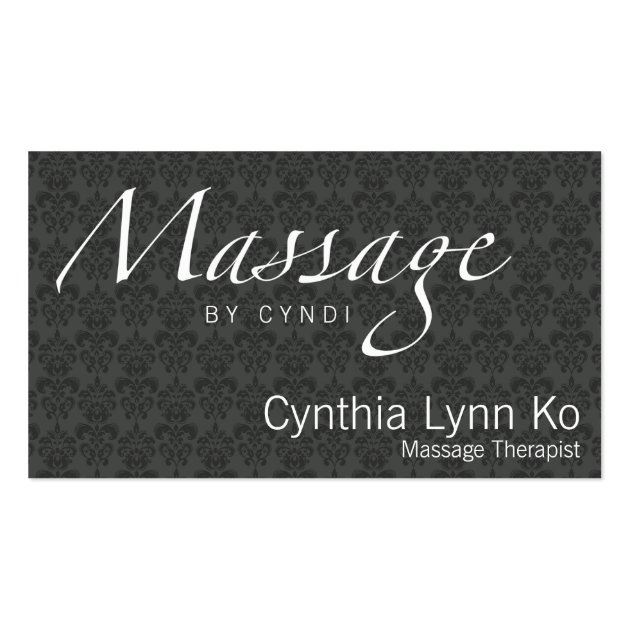 Massage Text on Gray Damask Business Cards