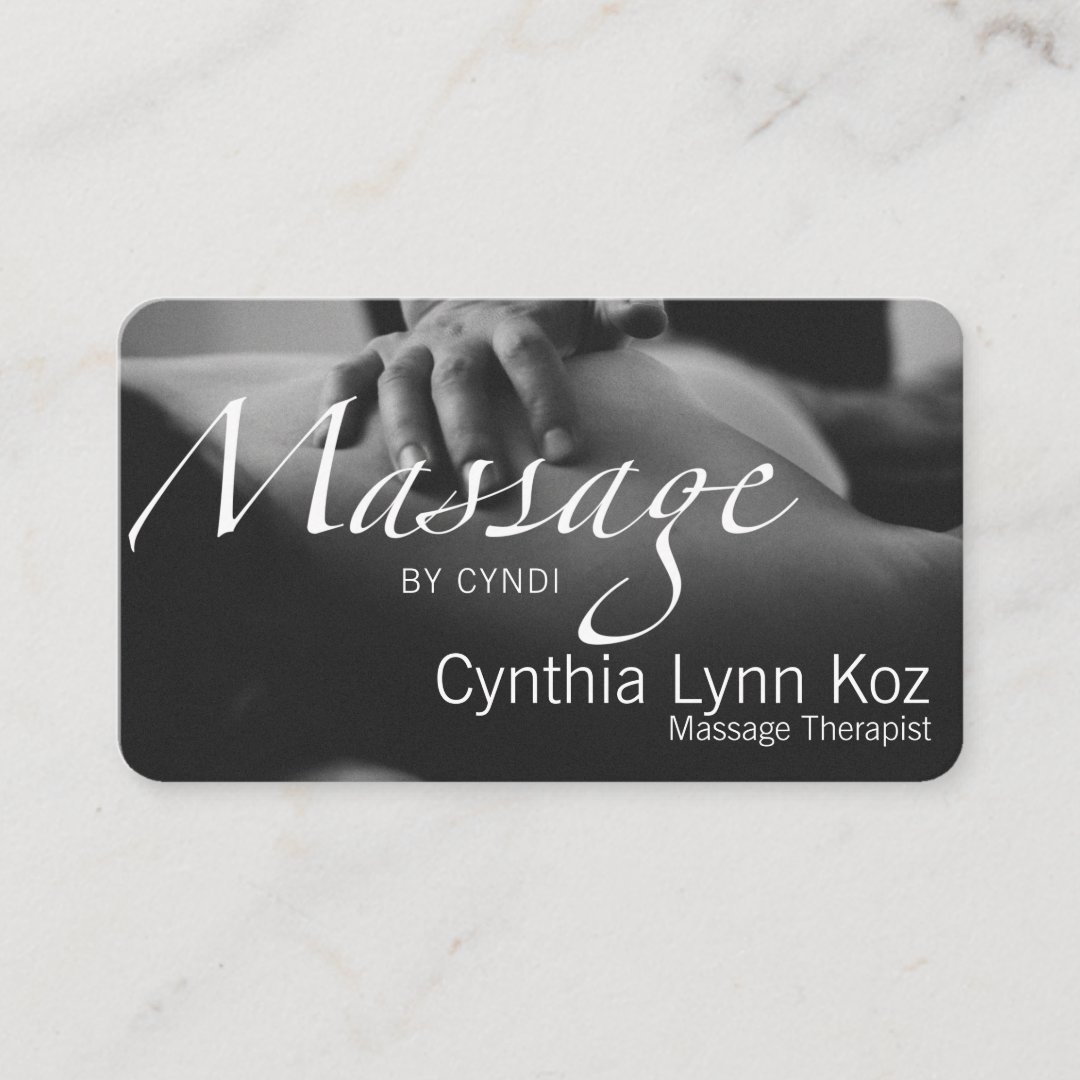 Massage Text Photo BW Hands Background Business Card | Zazzle