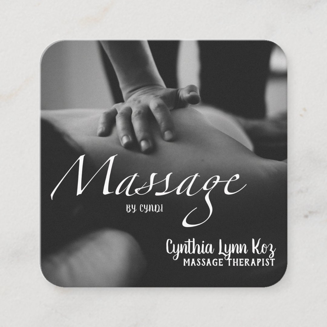 Massage Text Photo BW Hands Background Square Business Card | Zazzle