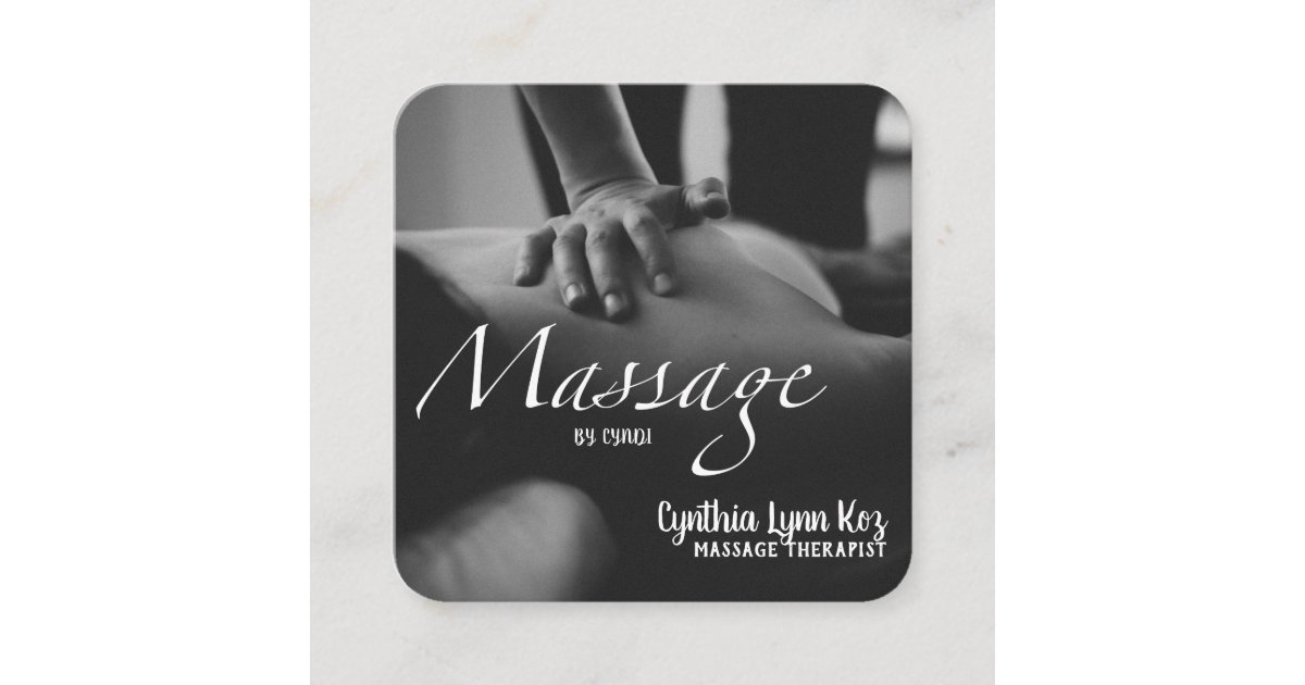 Massage Text Photo BW Hands Background Square Business Card | Zazzle