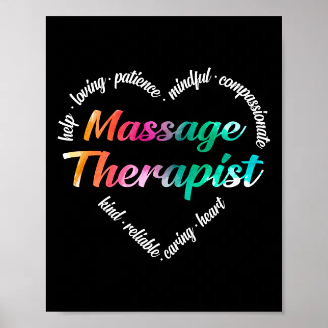 Massage Therapist Heart Word Cloud Watercolor Poster | Zazzle