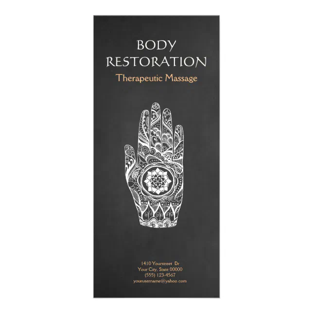 Massage Therapist Henna Lotus Tattoo Hand 4 Rack Card | Zazzle