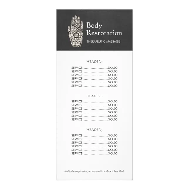 Massage Therapist Logo Henna Lotus Price List 2 Rack Card | Zazzle
