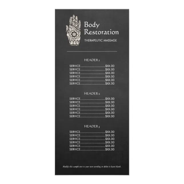 Massage Therapist Logo Henna Lotus Price List Menu | Zazzle