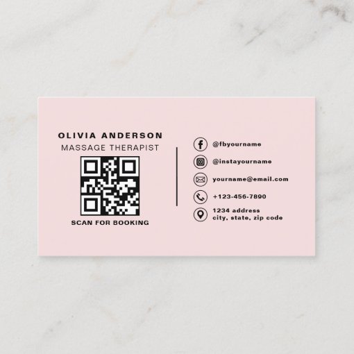 Massage Therapist QR Code Blush Pink Business Card | Zazzle