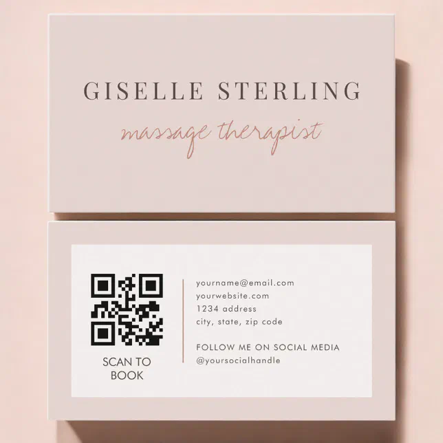Massage Therapist QR Code Blush Pink Business Card | Zazzle